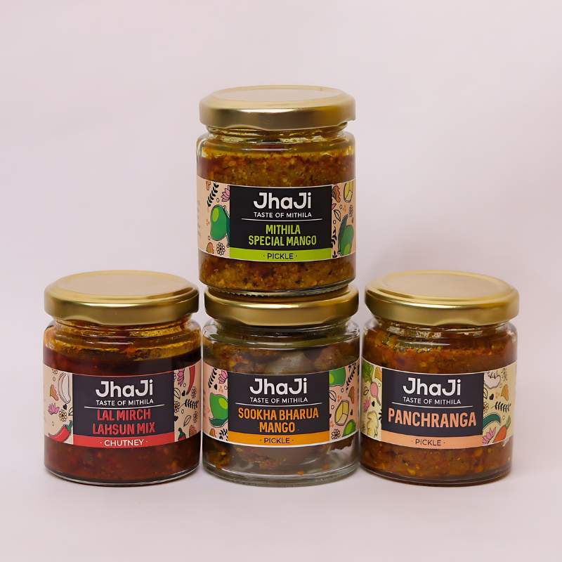 Uma's Favourite Four Pickle Pack | Mango, Amra, Garlic & Karela